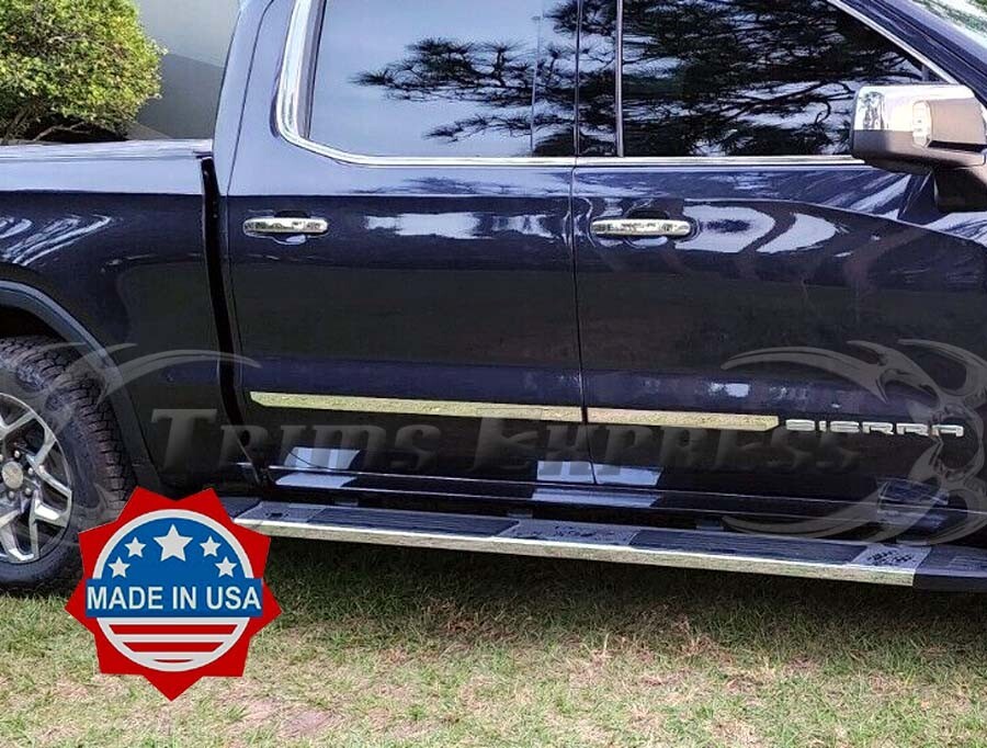 2019-2025 GMC Sierra Crew Cab Body Side Molding Stainless 1 1/2" 4Pc ...