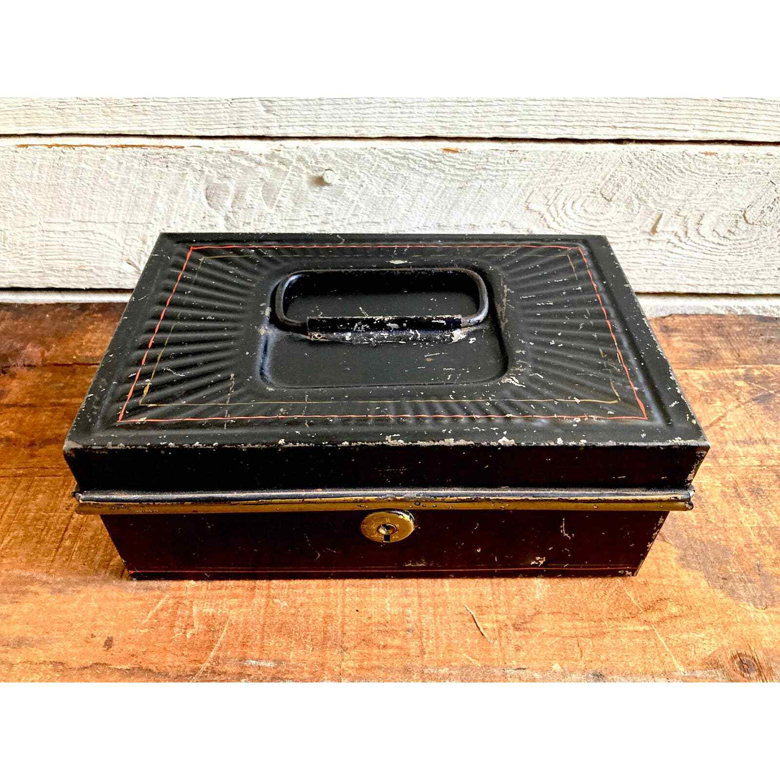 Antique 1800s metal cash bankers box handle lock no key jewelry box | eBay