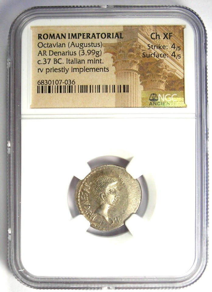 Augustus AR Denarius Silver Octavian Coin 37 BC - Certified NGC Choice ...