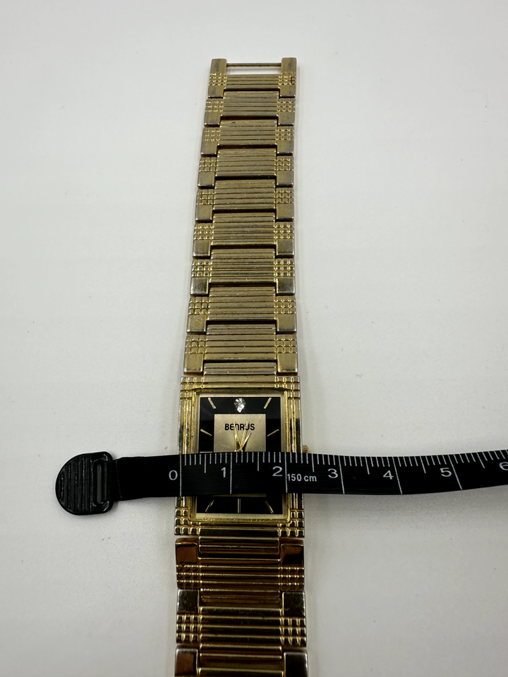 Benrus Vintage Tank Watch, Gold Tone Band w/ Stone at 12, New Battery ...
