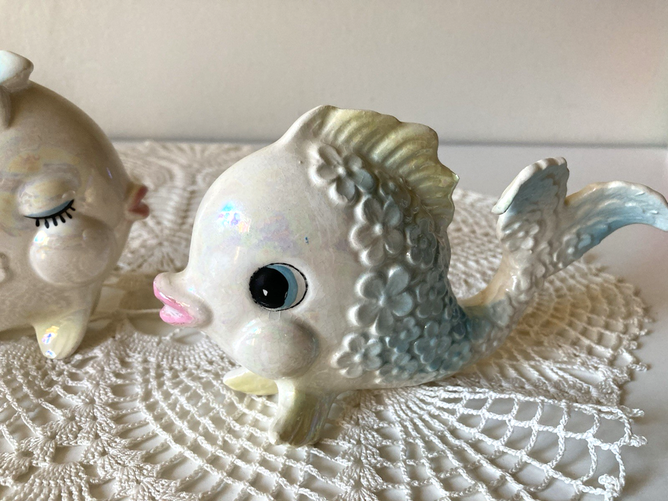 Norcrest Kissing Fish Iridescent Wall Sitting Figurines Vtg Japan #7322 ...