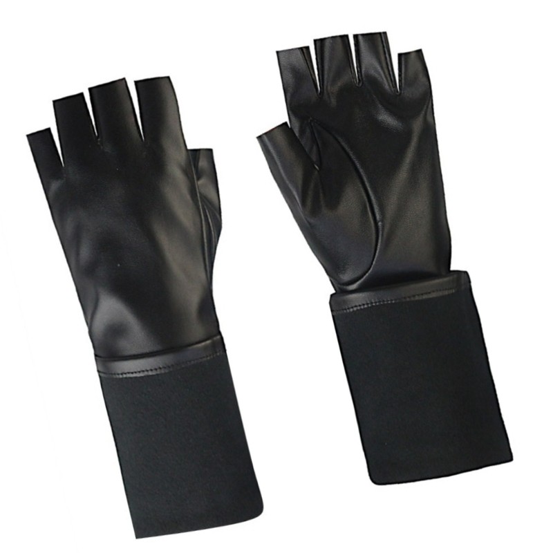 Women Black Leather Fingerless Arm Gloves Long Style For Dance ...