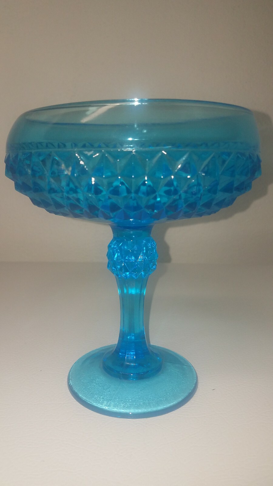 Vintage Diamond Point Ocean Blue Indiana Glass Candy Compote Pedestal ...