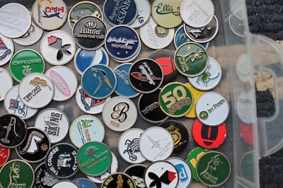 BATCH 12 ASSORTED LOGO GOLF BALL MAGNETIC COIN MARKERS COLLECTION COLOR ...