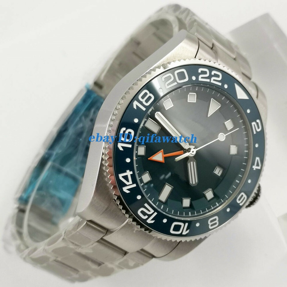 43mm Sterile GMT blue dial Sapphire glass ceramic bezel automatic men's ...