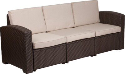 Flash Furniture DAD-SF1-3-GG Chocolate Brown Faux Rattan Sofa with All ...