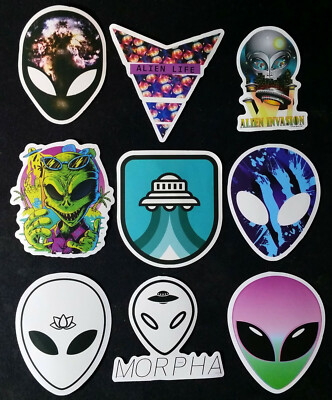 UFO ALIEN UAP Flying Saucer Sticker Lot #5 (A total of 9 Stickers ...