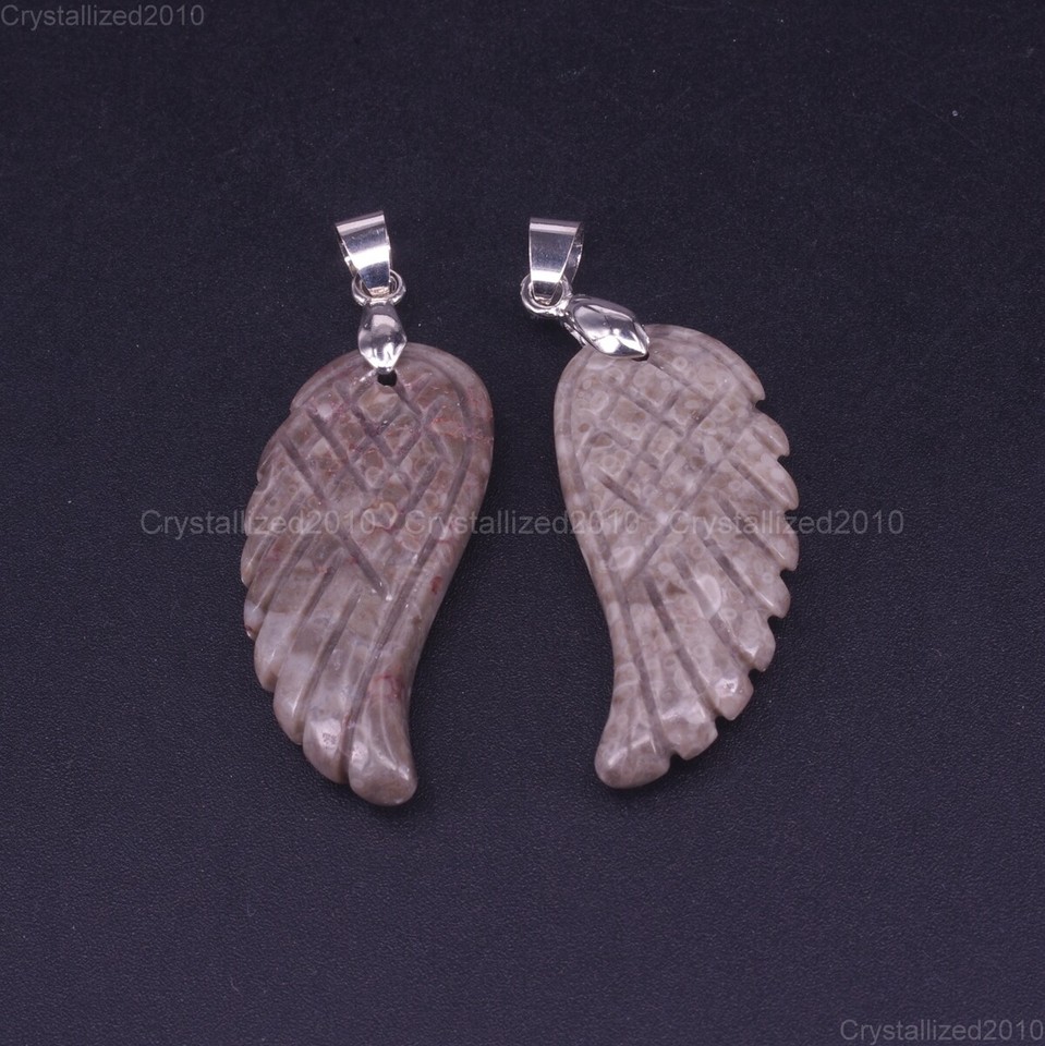 Natural Gemstone Carved Angel Wing Reiki Chakra Healing Pendant ...