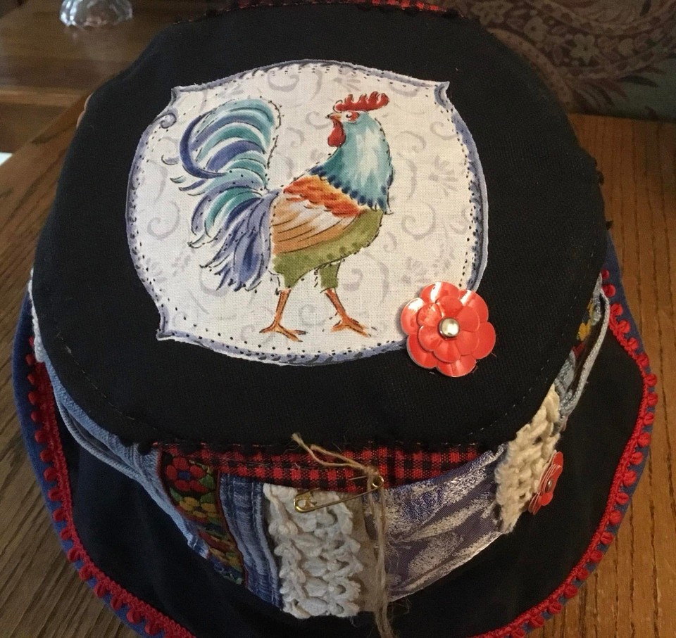 Wide Brim, Fun, Funky, Boho, Hippy, Upcycled Denim, Chicken, Size L ...