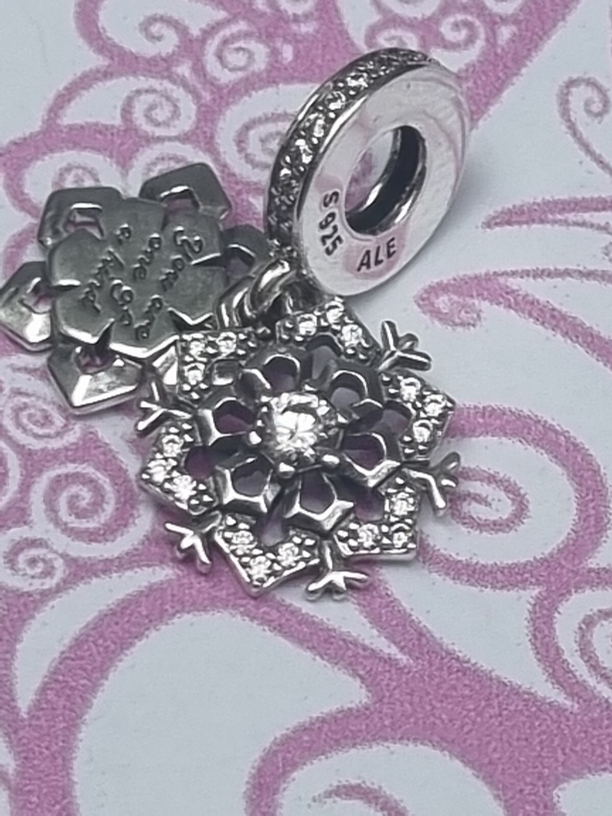 Genuine Pandora Silver Sparkling Snowflake Double Dangle Charm ...