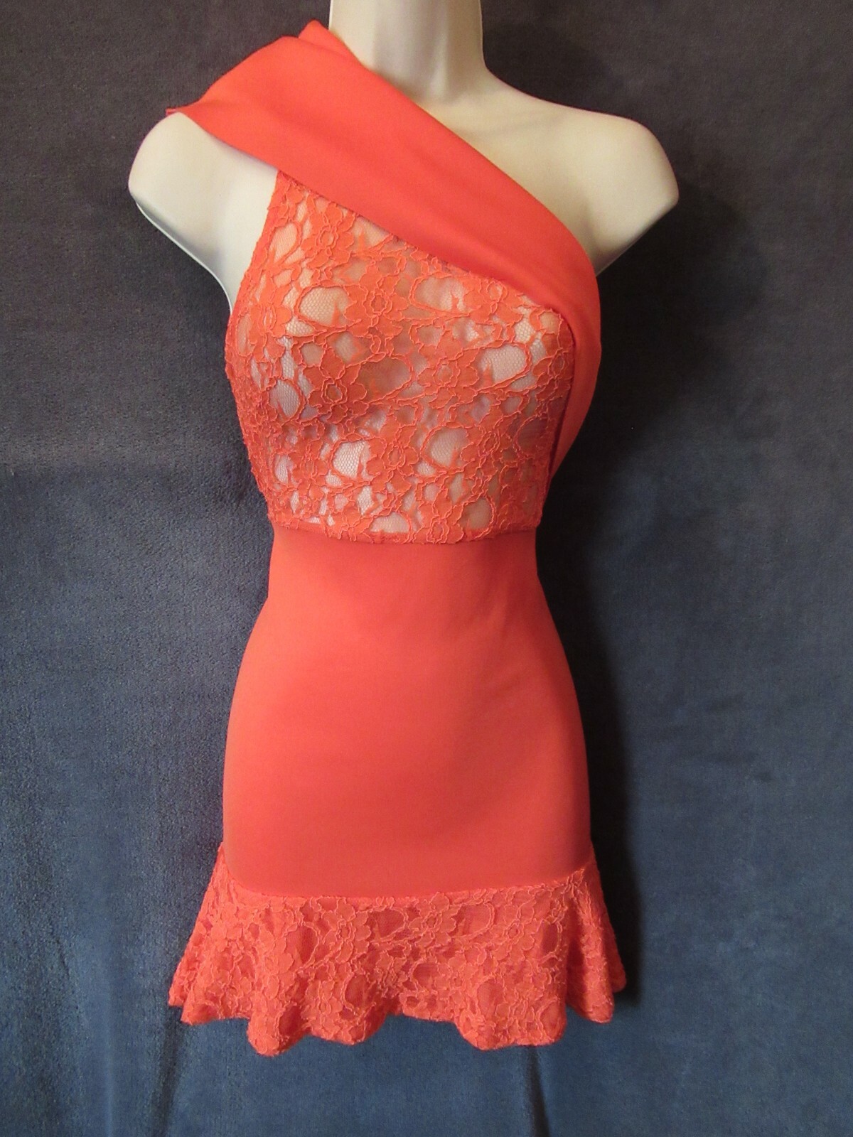 Asos Sexy Orange Stretch One Shoulder Lace Ruffle Micro Mini Party ...