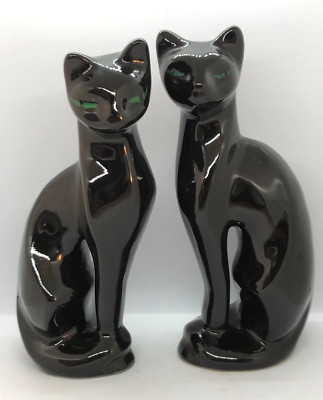 Set of 2 Sitting Black Siamese Cats - 28cm tall Ceramic Figurines ...