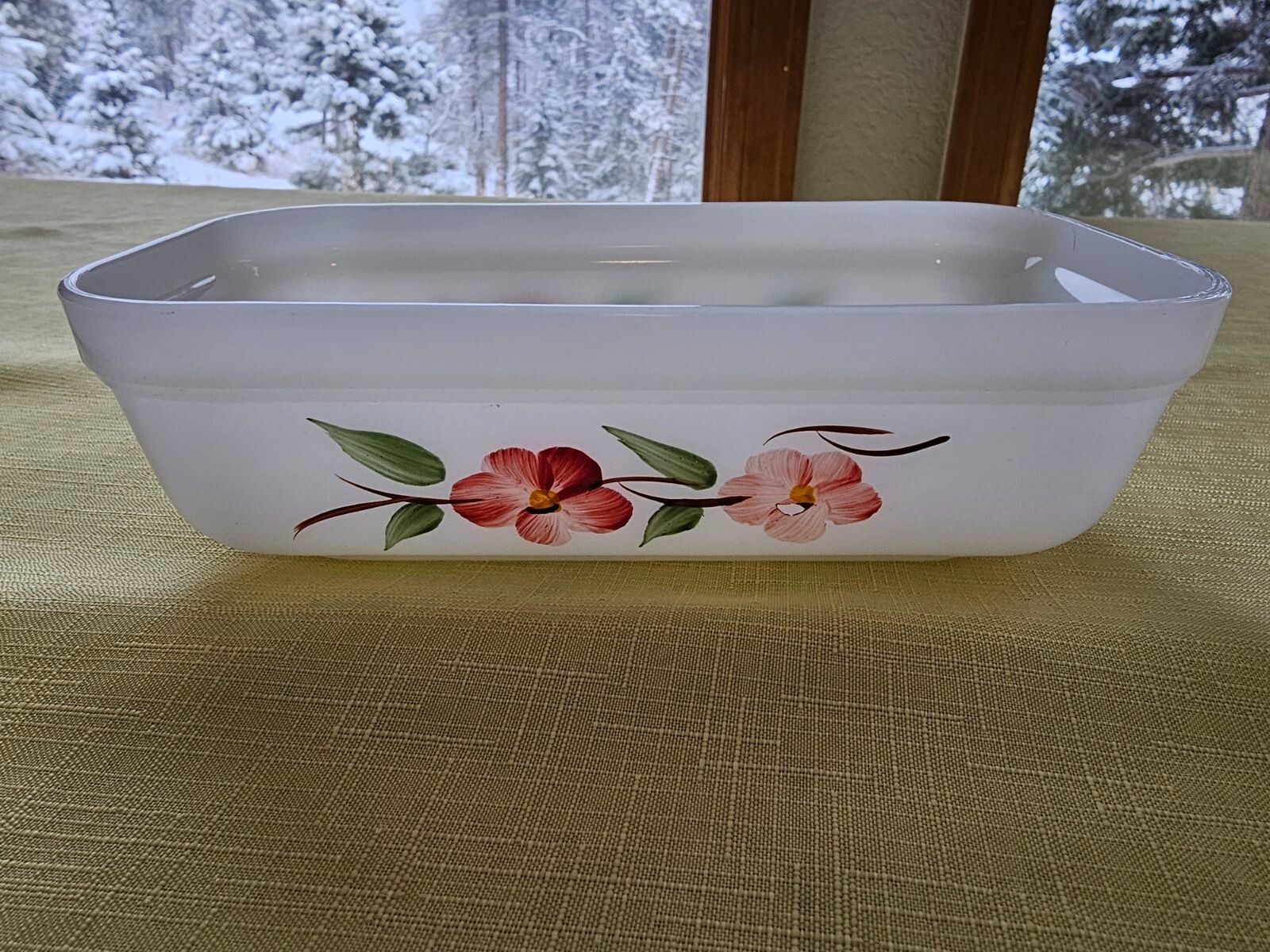 Anchor Hocking Fire King Vintage White Milk Bakeware with Hand Painted ...