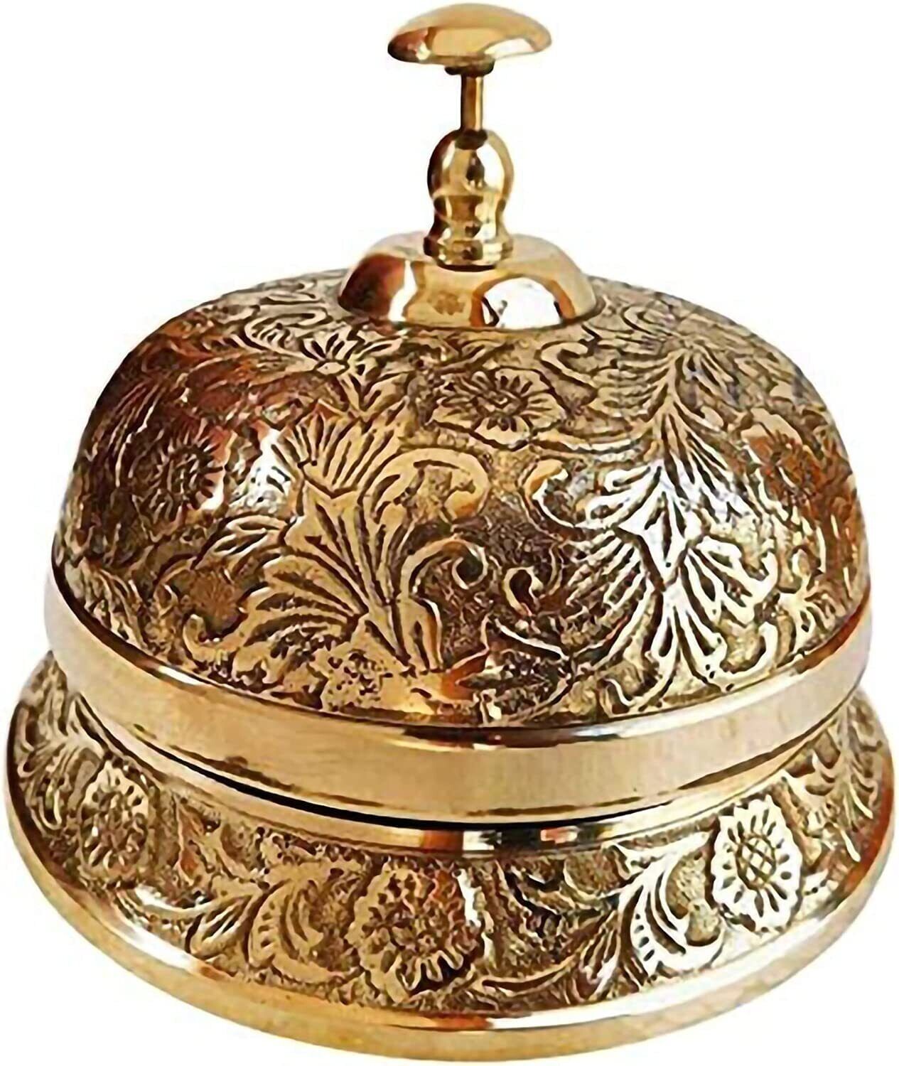 Table Desk Bell Antique Vintage Brass Hotel Service Ornate Reception ...