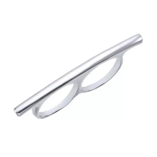 Minimalist Simple Bar Stick 2 Two Finger Double Ring Real 925 Sterling ...