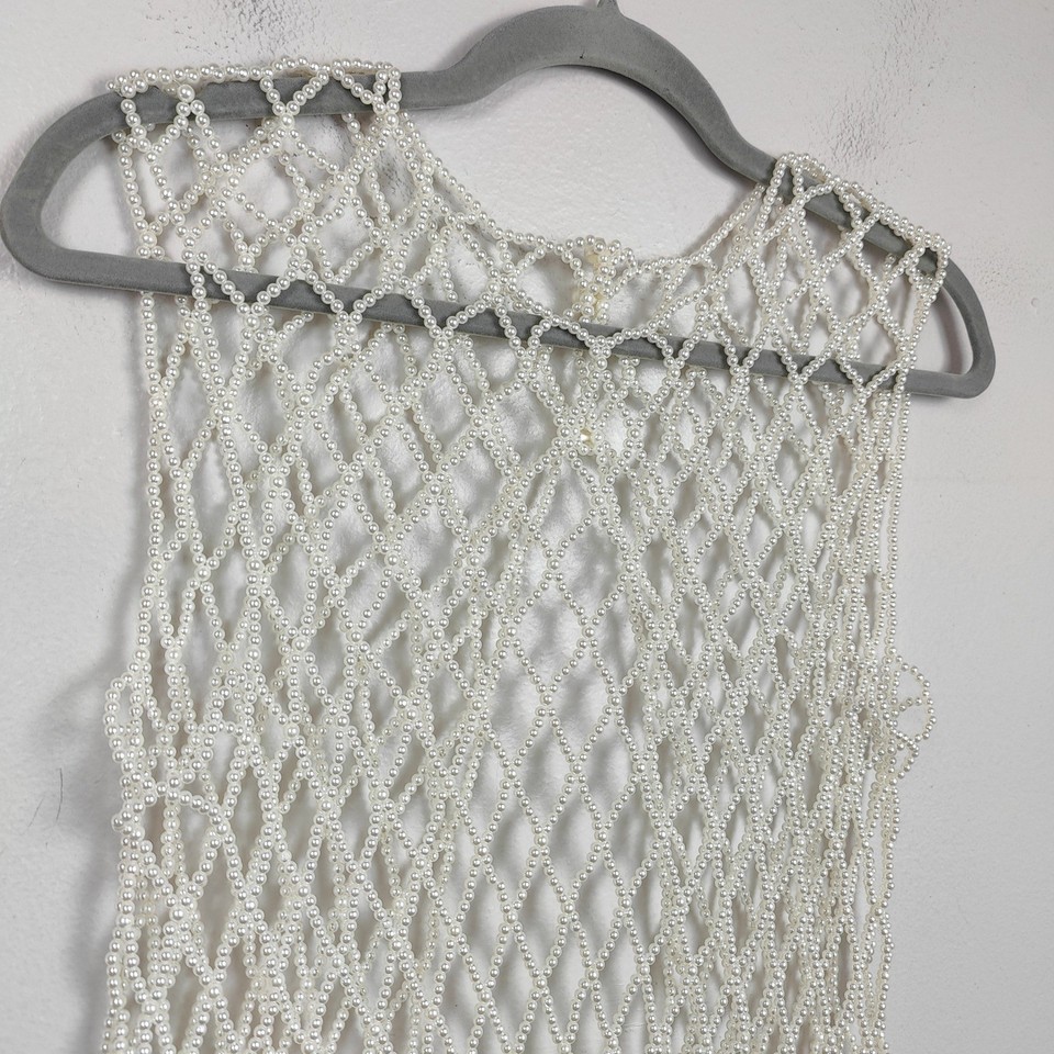 Urban Outfitters Beaded Pearl Top Womens One Size Vest Sleeveless Open ...