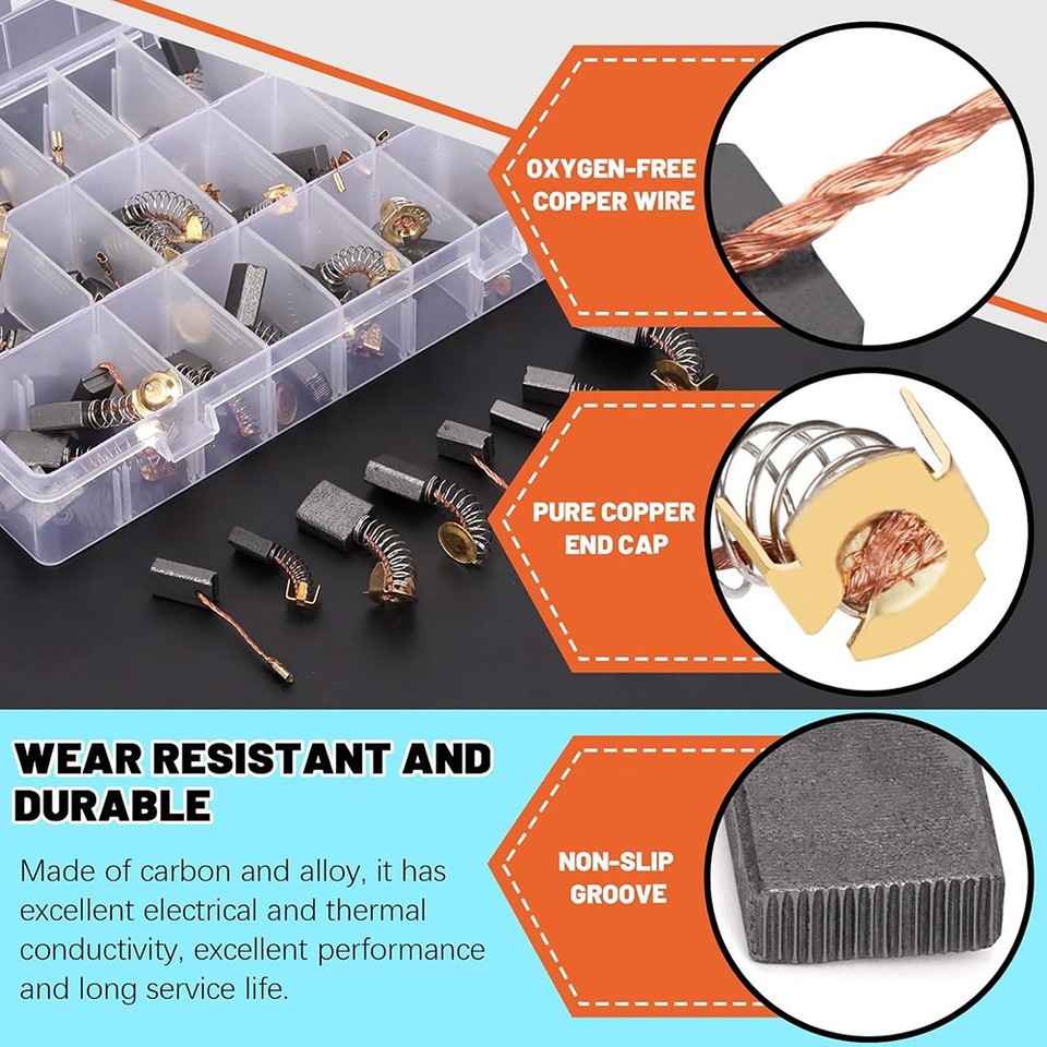 54Pc Graphite 11Sizes Electric Motor Carbon Brushes Replacement For ...