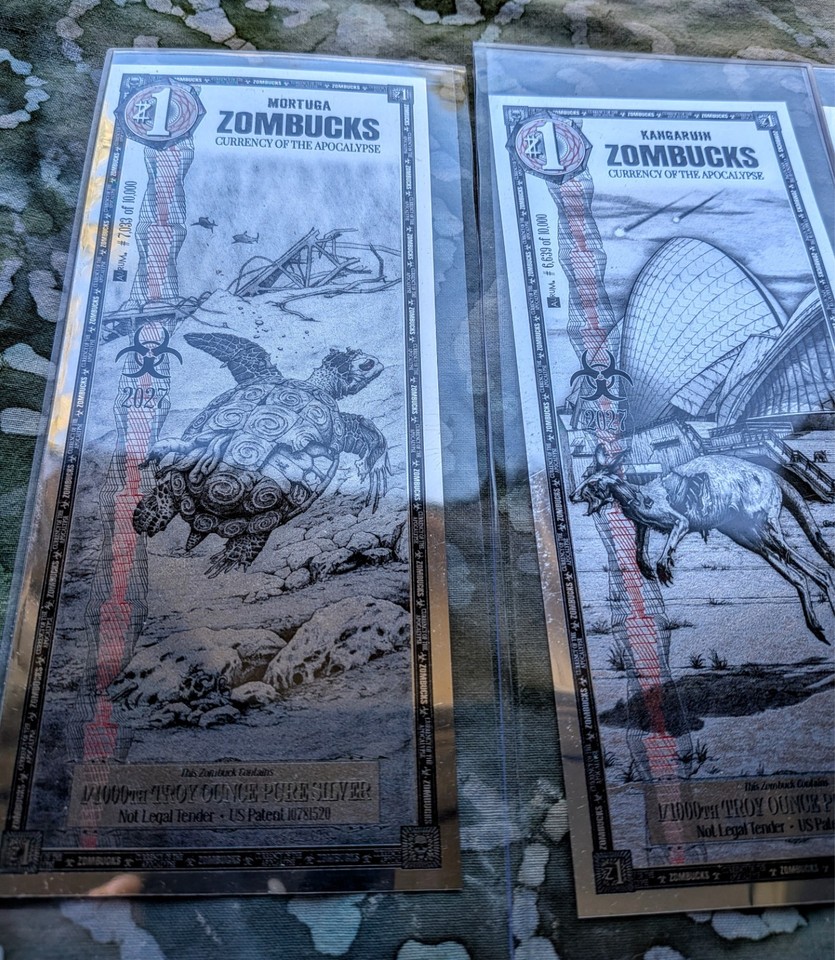 5PC Zombucks Silver Notes set 1/1000th oz Silver in each one in ...