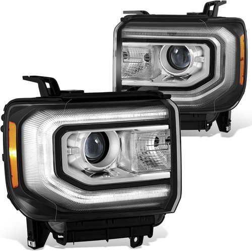 Headlights LED DRL Projector HID Black/Amber for 2016-2019 Sierra 1500 ...