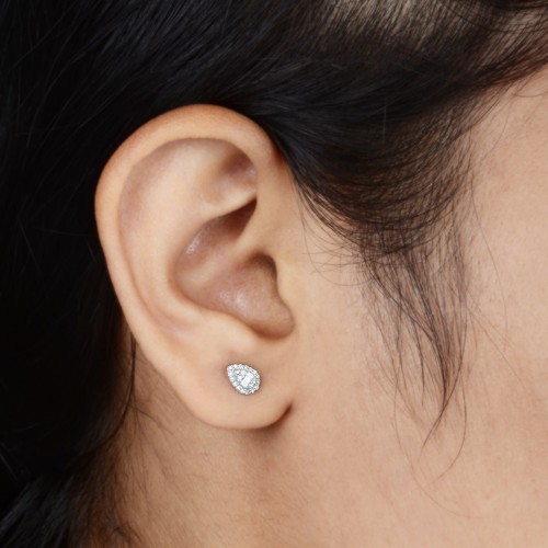 Pear Shape 0.16 Ct H/SI Genuine Diamond Halo Stud Earrings In 10k White ...