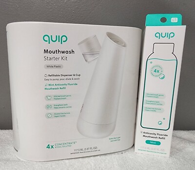 Quip Mouthwash Starter Kit Refillable Dispenser And Cup White, And ...