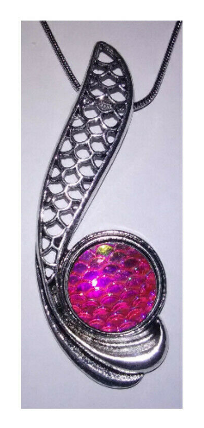 20mm Pink Mermaid Raise Scale Tale Pendant Necklace Set Snap Button ...