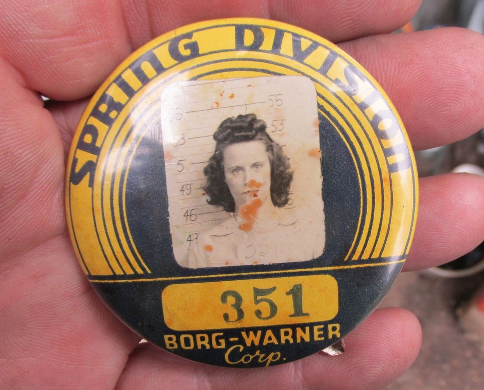 VTG ART DECO BORG WARNER SPRING DIV. FEMALE EMPLOYEE 351 PHOTO ID BADGE ...