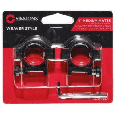 NEW - Simmons Rimfire 1" Scope Rings Weaver Style Med. Matte SM49196PDQ ...