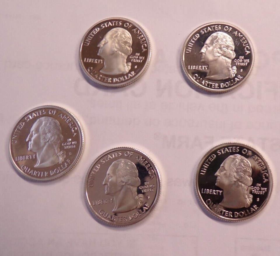 90% Silver Proof State Quarters 1999-2008. LOT OF 5 Different Random ...