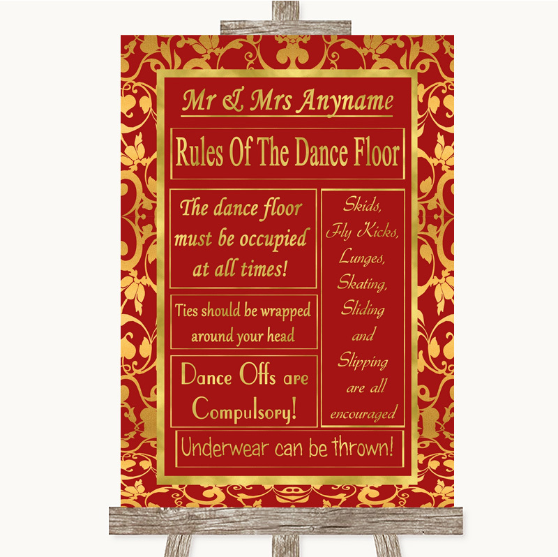Red & Gold Rules Of The Dance Floor Personalised Wedding Sign | eBay UK