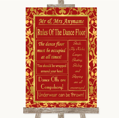 Red & Gold Rules Of The Dance Floor Personalised Wedding Sign | eBay UK