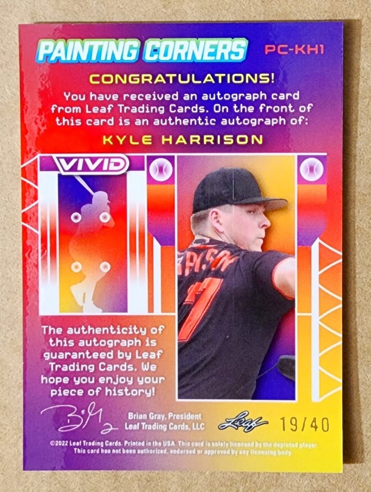 2022 Leaf Vivid Painting Corners Gray 19/40 Kyle Harrison PC-KH1 Auto ...
