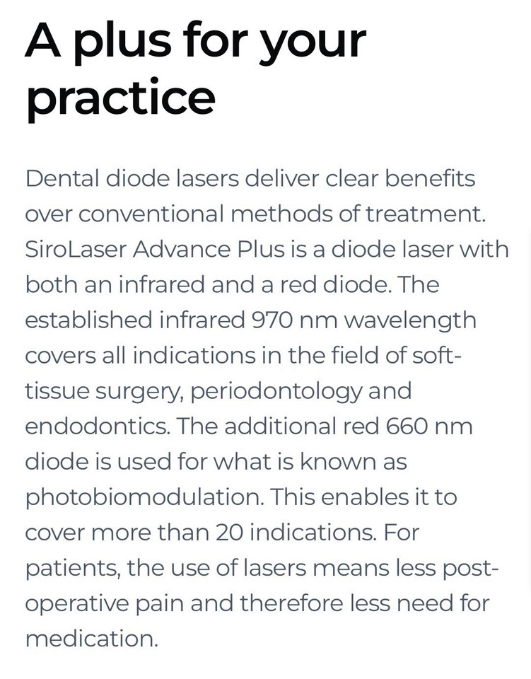 Sirona Sirolaser Advanced Plus Dental Diode Laser System w/ Foot Switch ...
