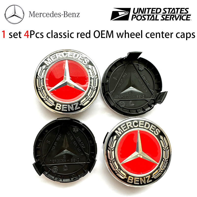 4X For Mercedes Benz Supercharged Center Caps RED Wheel Hub Caps 75mm ...