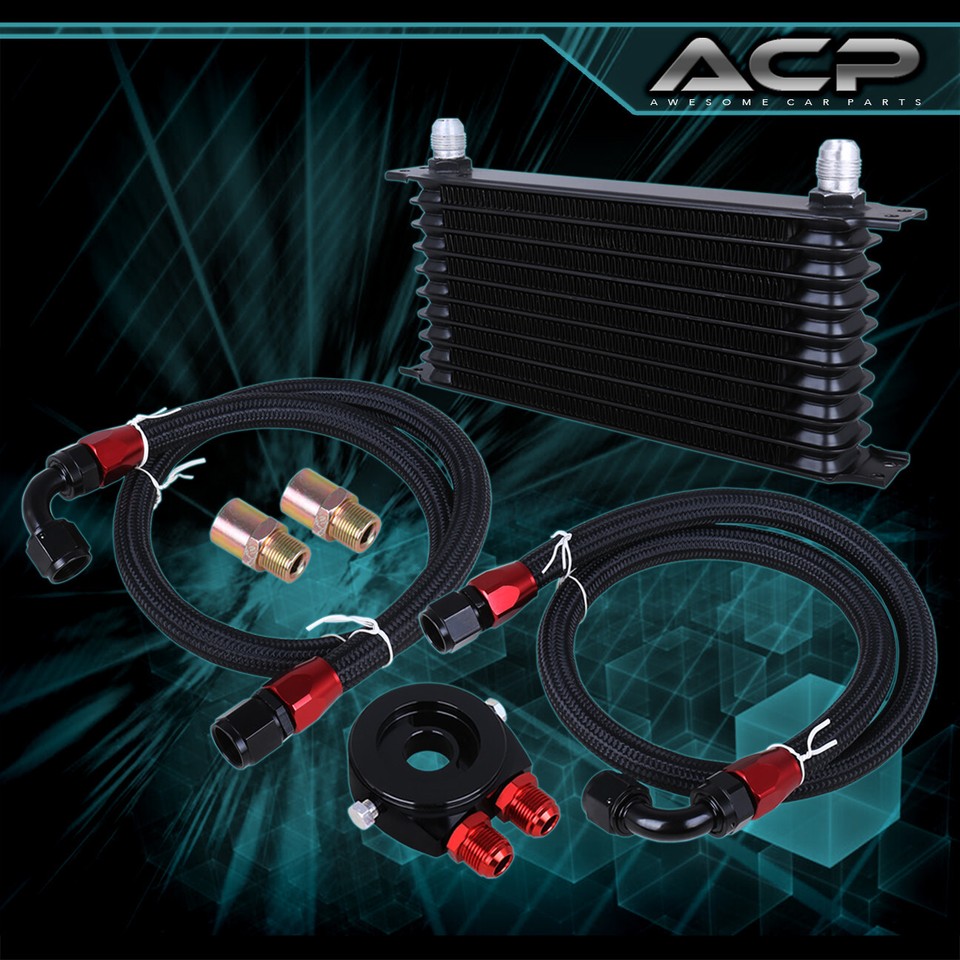 Engine Diff Trans Aluminum Alloy Oil Cooler Kit +Filter Adapter +S/S ...