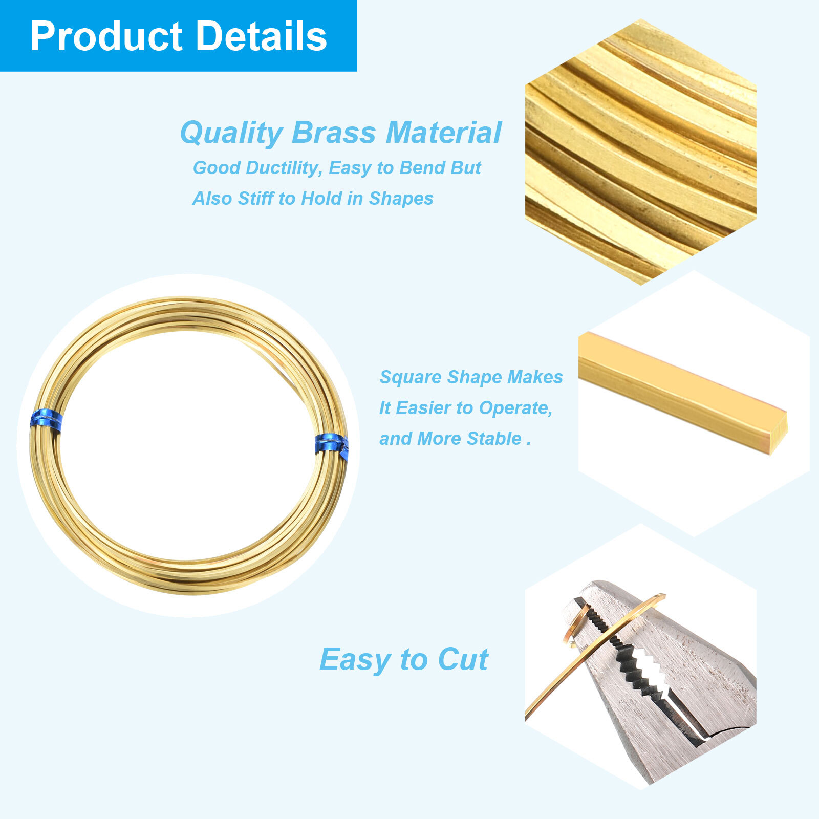 Soft Brass Wire, 1 Roll 20Ga/0.8x0.8mm 6m/19.69ft Square Craft Wire ...