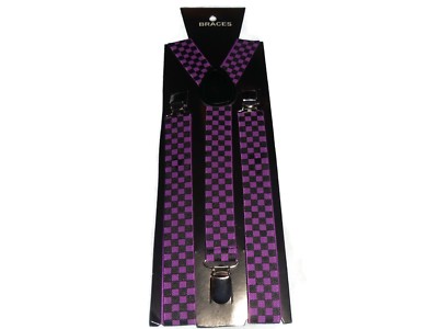 Easy Attached Neon Purple & Black Checkered Design Adjustable Braces ...