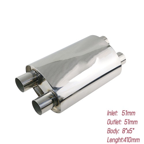 Dual In/out 2'' Exhaust Resonator Exhaust Muffler 410mm Length Sliencer ...
