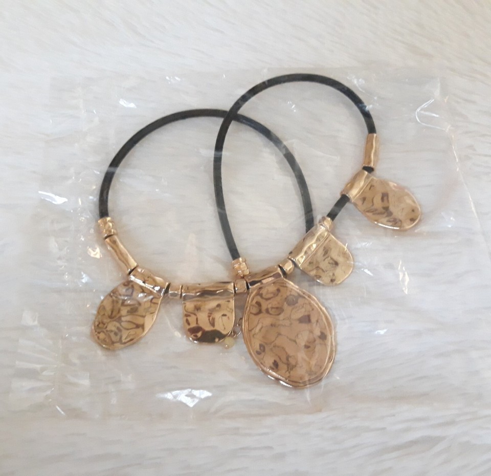 AVON Modern Metals Statement Necklace "Goldtone" Black Cord w/3 ...