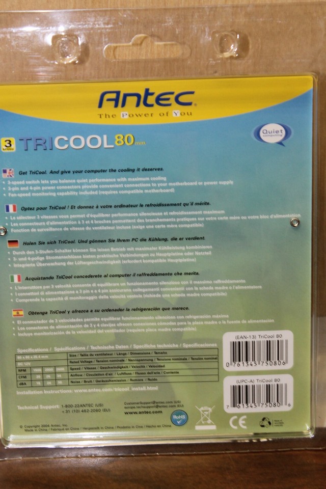 Antec TriCool 80mm Cool Fan 3-Speed Switch Quiet Performance Maximum ...