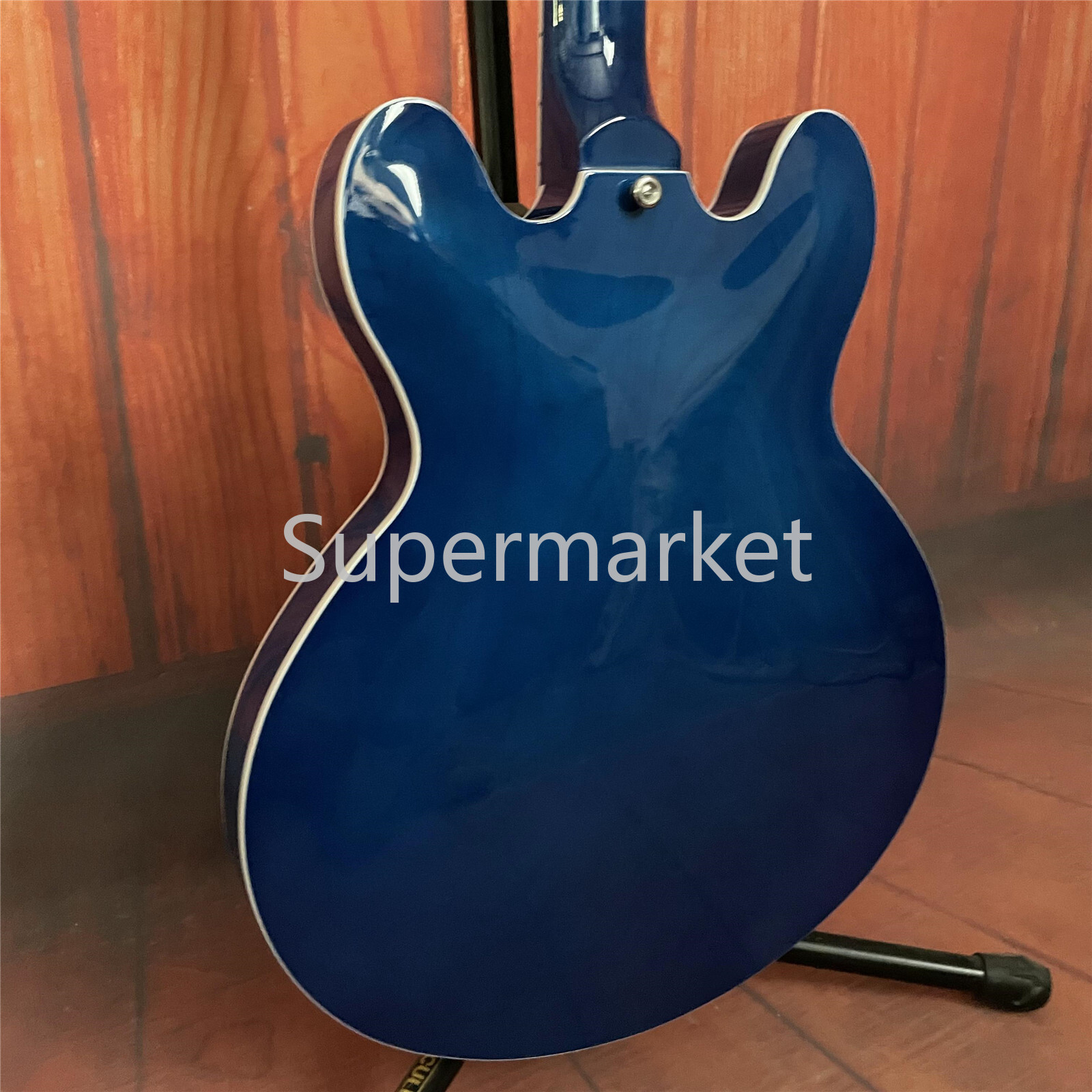 Left Hand Blue Electric Guitar Quilted Maple Top Mahogany Body Semi ...
