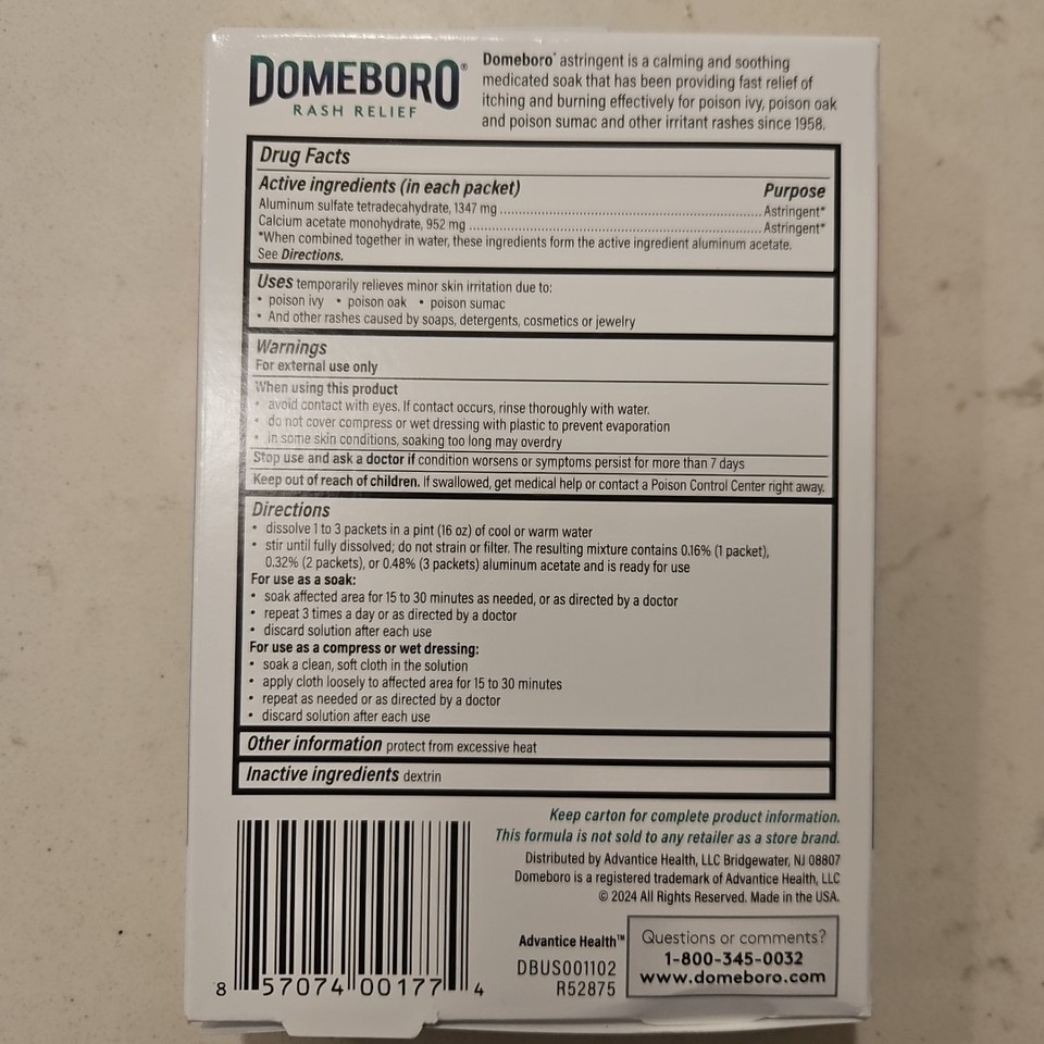 Domeboro Soothing Soak Rash Relief Astringent 12 Powder Packets Exp ...