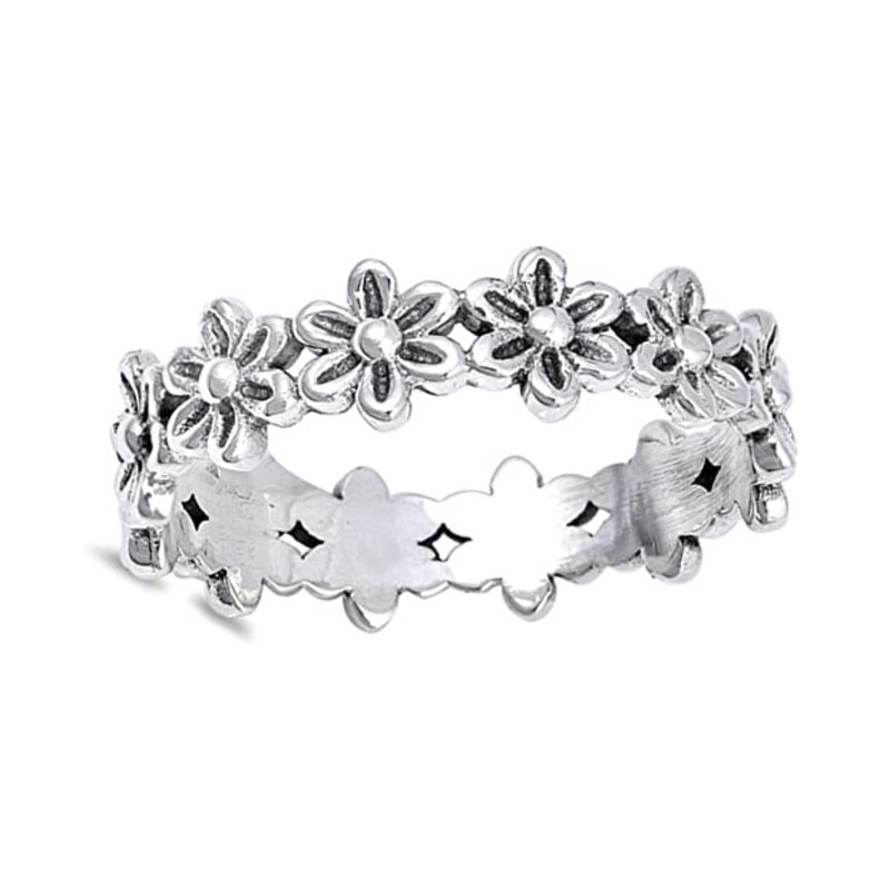 Plumeria Flower Eternity Promise Ring 925 Sterling Silver Women’s Daisy ...