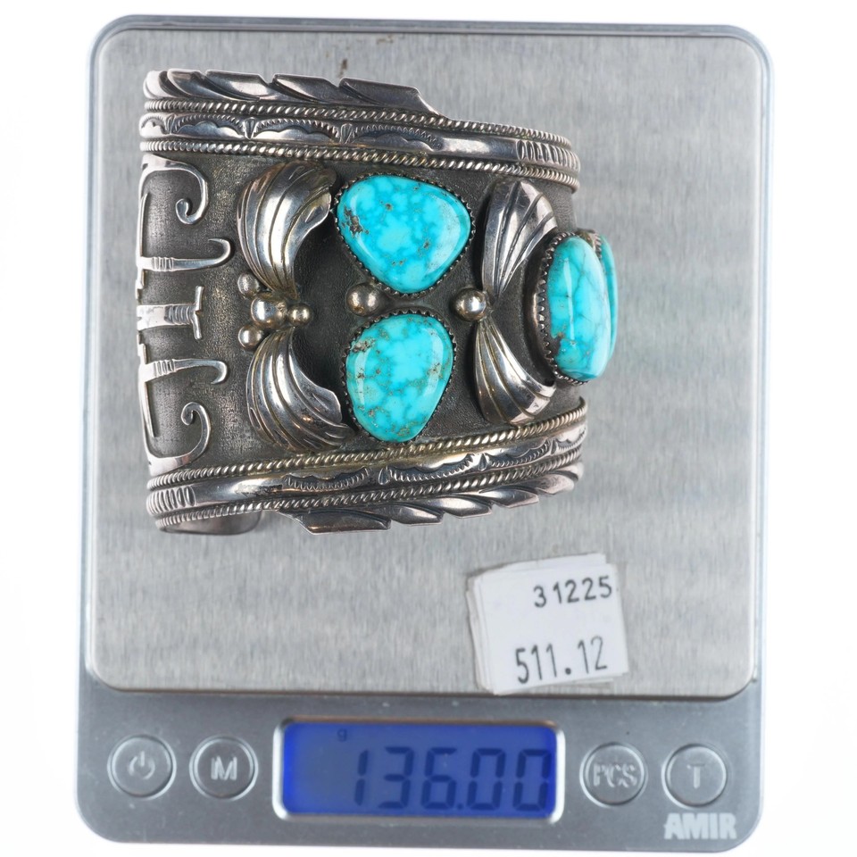 6.5" RW James Navajo Bird's Eye Kingman turquoise sterling silver cuff ...