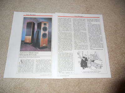 Advent Heritage Speaker Review, 2 pg, 1990, Full Test, Specs, Info | eBay