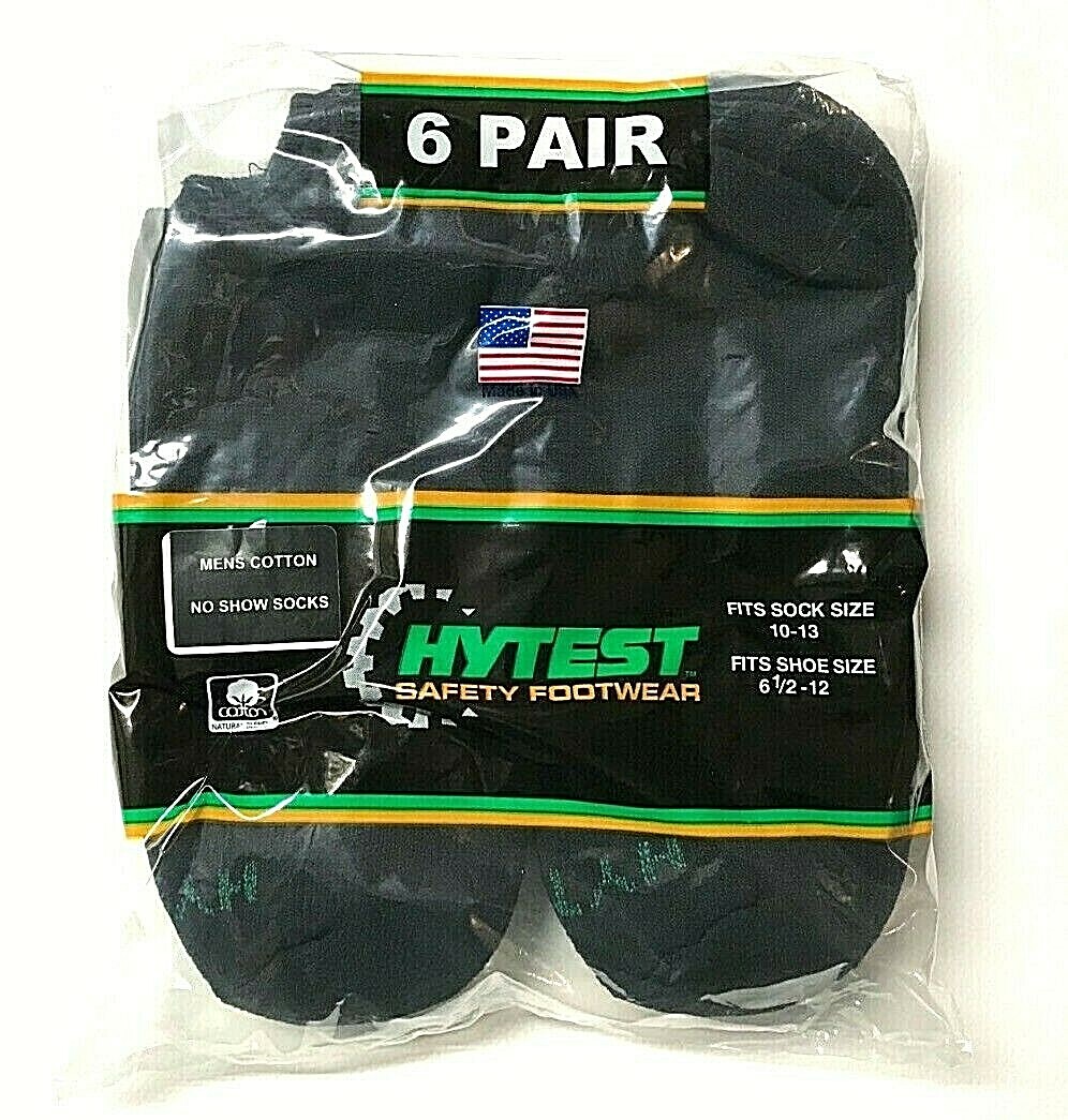 6 /12 Pair HYTEST MENS COTTON Black Work / Sport NO SHOW Socks Size 10 ...