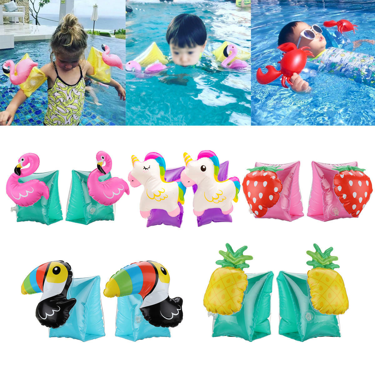 Kids Inflatable Swimming Arm Band Swimming Pool Safety Float Armbands ...