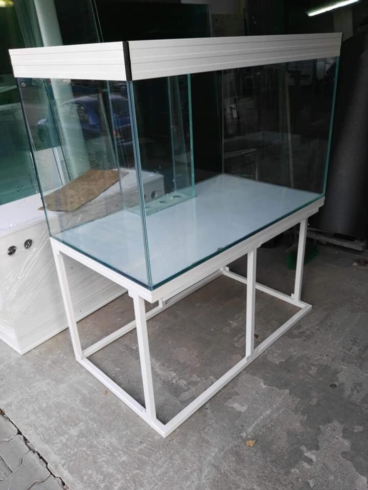 Large customer order aquarium with a metal frame, fish tank and stand ...