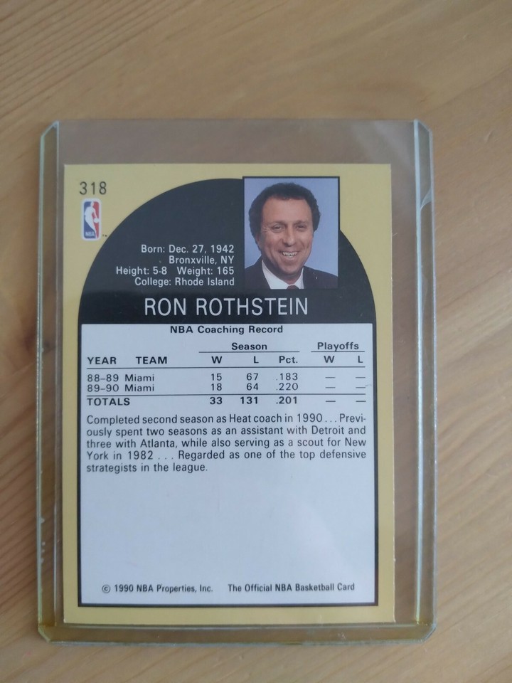 Ron Rothstein Autograph Miami Heat 1990 Basketball Card Signed Stocking ...