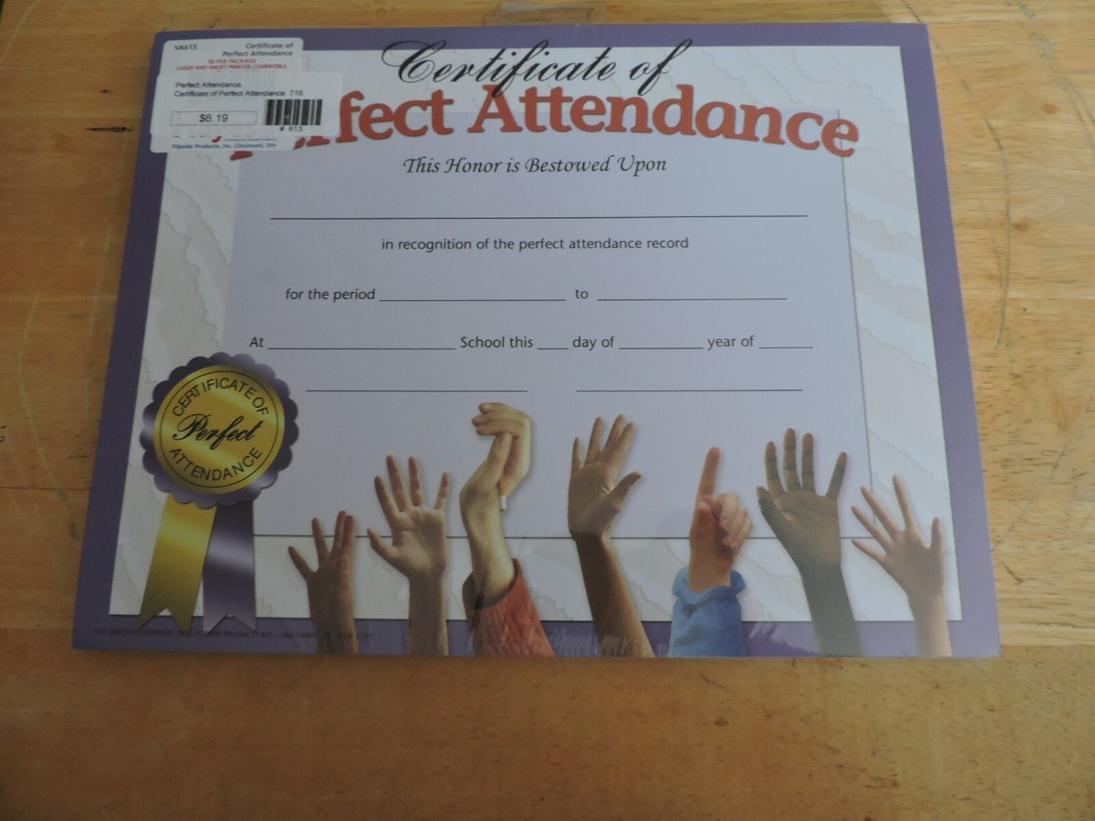 Perfect Attendance Certificate Personalised Attendance Award
